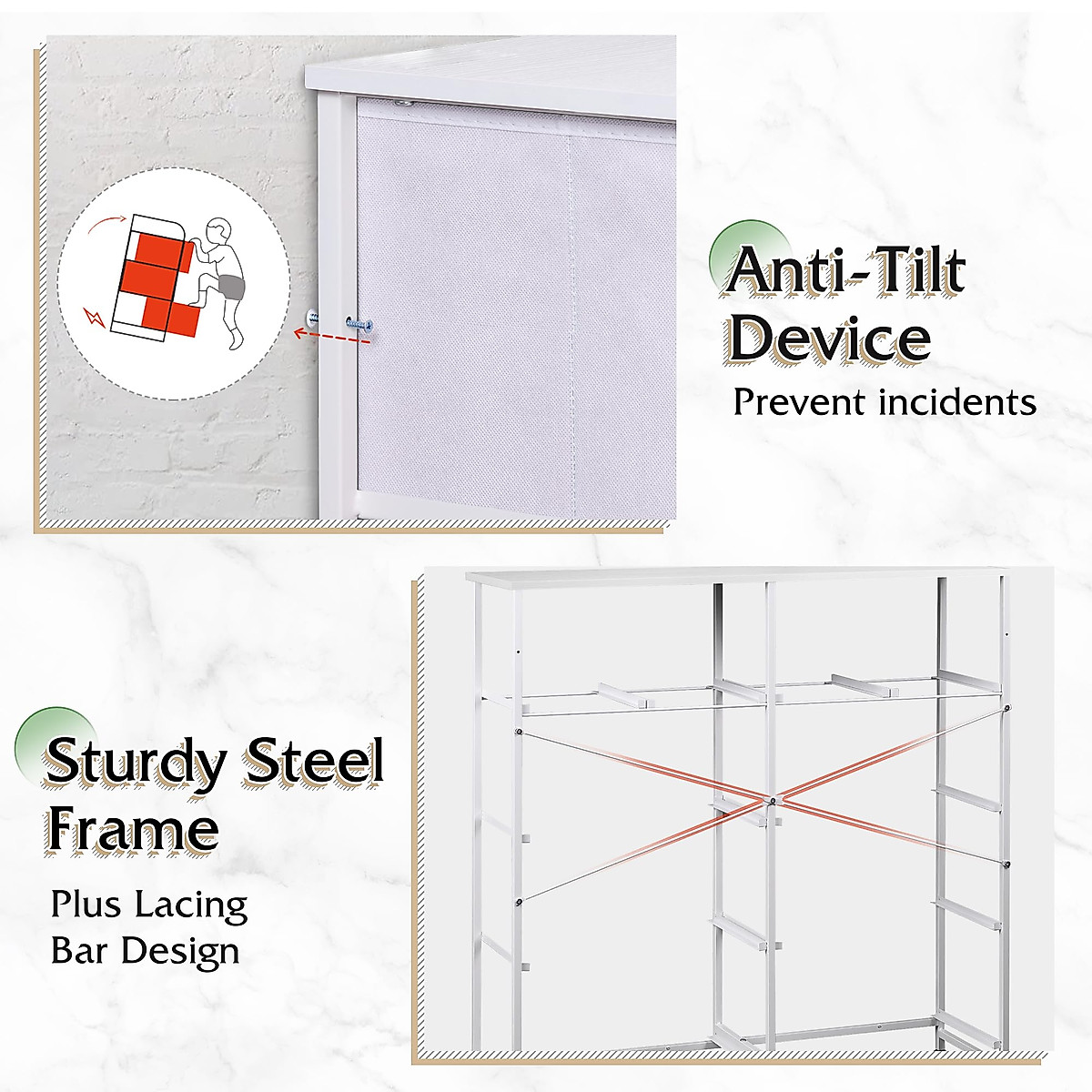 WLIVE White Dresser for Bedroom with 10 Drawers, Tall Chest of Drawers for Bedroom, Storage Drawer Unit, Organizer Unit for Hallway, Closet