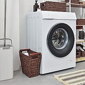 GRANNY SAYS Woven Trash Basket, 5 Gallons/19 Liters, Brown Wastepaper Basket with Handles, Wicker Bathroom Trash Can for Dorm Laundry Room, 1-Pack, 13" x 7 ½" x 12 ½"