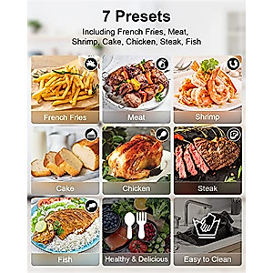 CROWNFUL 5 Quart Air Fryer with Viewing Window, Oilless Cooker, LCD Digital Touch Screen, 7 Cooking Presets and 53 Recipes, Nonstick Basket, Easy to Clean, 1500W ETL Listed (Black)