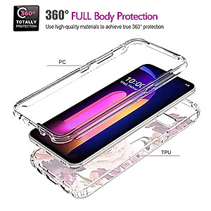 Vavies Case for LG V60 ThinQ 5G Case/LG V60/LM-V600 Case with Tempered Glass Screen Protector, Full Body Clear Flexible with Floral Design Protection Phone Cover Cases for LG V60 (Purple Flower)