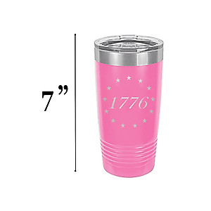Rogue River Tactical Betsy Ross 1776 American USA Flag 20 Oz. Travel Tumbler Mug Cup w/Lid Vacuum Insulated Hot or Cold Military Vet Gift (Pink)