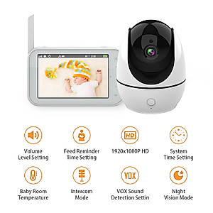 PRUVEEO Baby Monitor with Camera and Audio,Video Baby Monitor no WiFi with Night Vision, 1080P 4.5" HD IPS Display, Remote Pan-Tilt-Zoom, 960 ft Range, Two Way Talk, Room Temperature and Lullabies