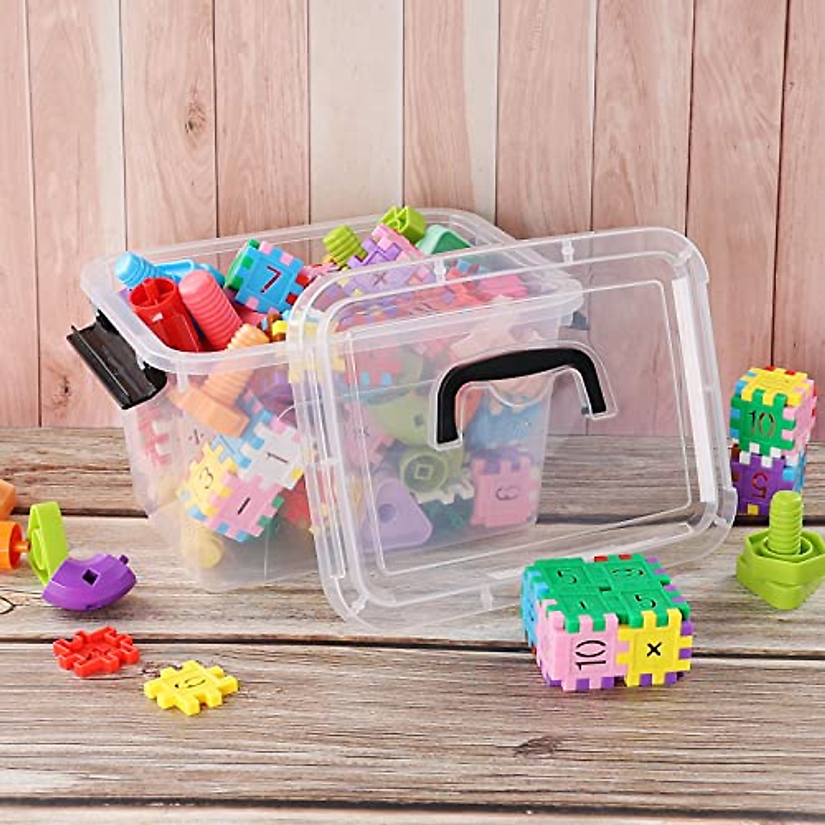 Jandson 5.5 Quart Clear Latching Storage Box, Plastic Container Bin, 6 Packs