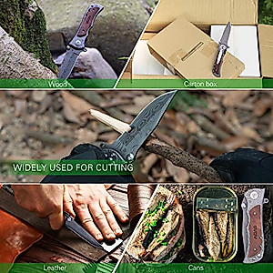 GVDV Pocket Folding Knife with 7Cr17 Stainless Steel, Tactical Knife for Camping Hunting Hiking, Safety Liner-Lock + Belt Clip, Wooden Handle, Father’s Day Gifts for Men Husband Dad