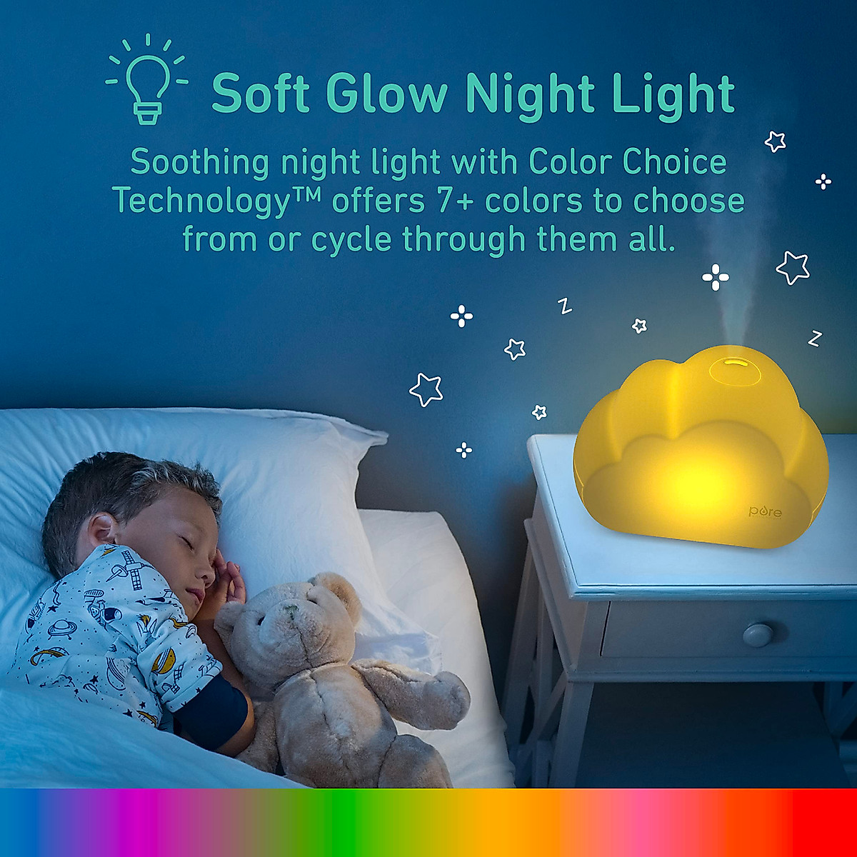 Pure Enrichment® PureBaby® Cloud Ultrasonic Cool Mist Humidifier - Quiet Variable Mist for up to 24 Hrs, Color Night Light, BPA-Free, Ideal for Baby