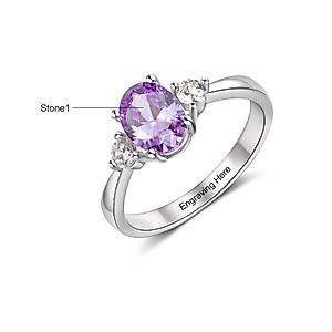 FenFang Personalized Mothers Ring with Heart Simulated Birthstone Rings for Women Custom BFF Heart Promise Ring for Women Mothers Day Gifts for Mom (Silver-stone, 8)