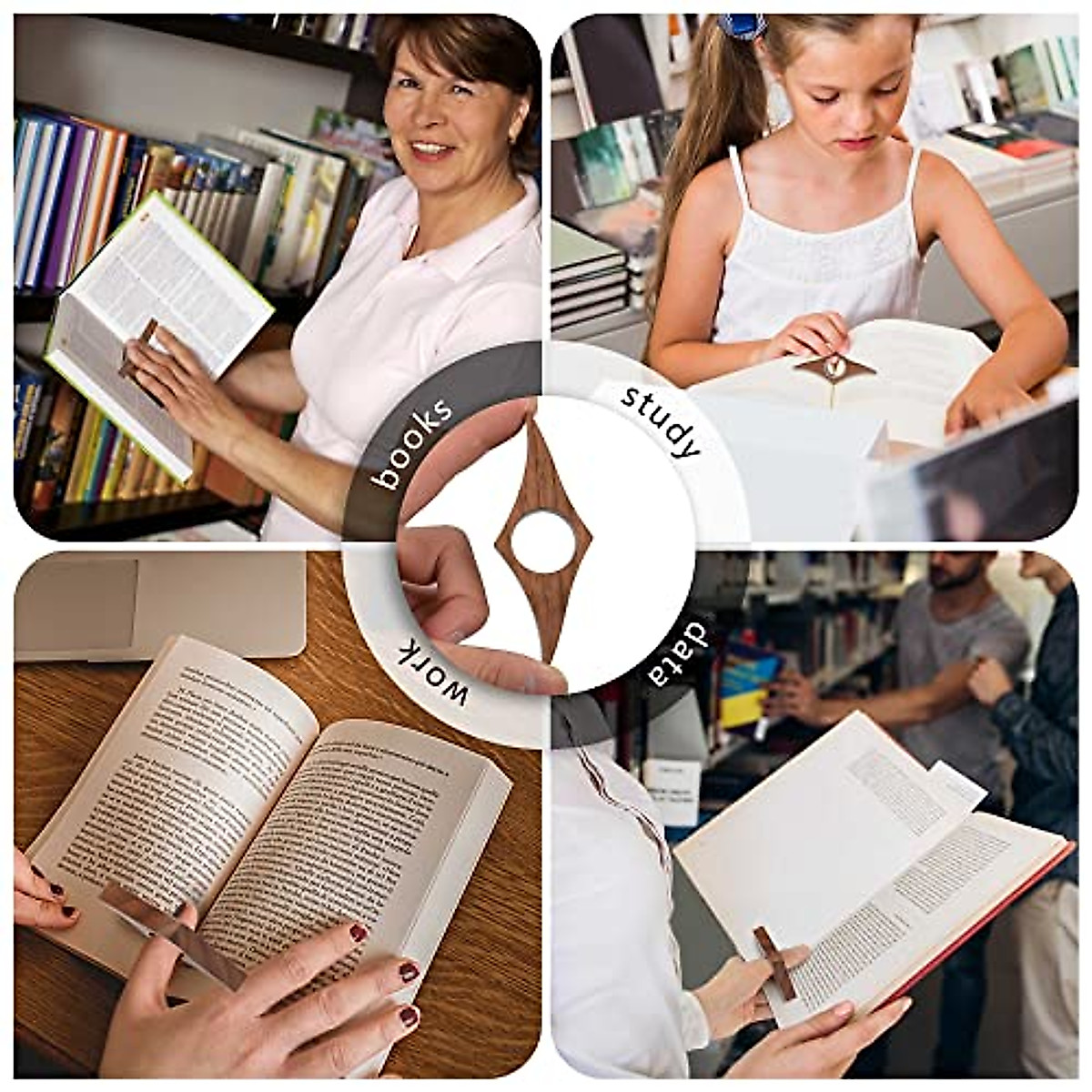 Unusual Book Page Holder - Cool Novel Handmade Walnut Thumb Wood Book Holder - Useful Gifts for Reading (Walnut, Large - 0.95”)