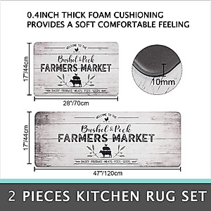 Falflor Farmhouse Anti Fatigue Kitchen Rug and Mats 2 Pieces PVC Leather Heavy Duty Standing Mats for Kitchen Sink Office Standing Desk Rug Wipe Clean