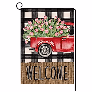 Spring Garden Flag 12x18 Vertical Double Sided Burlap Easter Tulip Farmhouse Yard Outdoor Decoration 12 x 18 Inches