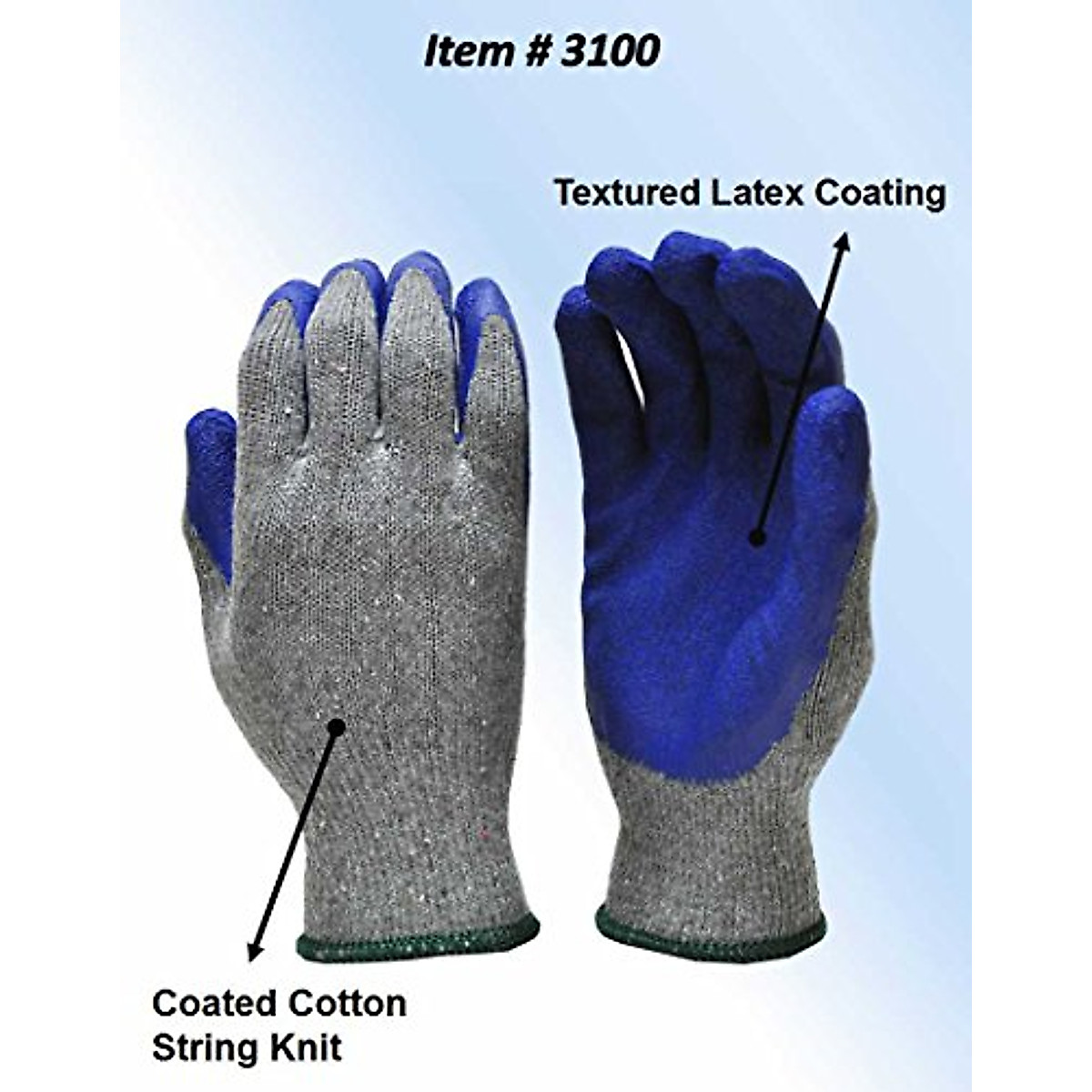G & F 1511L-DZ Rubber Latex Coated Work Gloves for Construction, Blue, Crinkle Pattern, Men's Large (Sold by dozen, 12 Pairs)