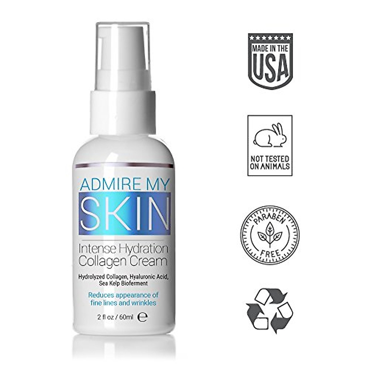 Admire My Skin Collagen Cream Moisturizer For Dry Skin - Hyaluronic Acid Cream - Non Comedogenic Hydrating Cream Eliminates Dull Dry Skin for That Healthy Youthful Glow 2oz