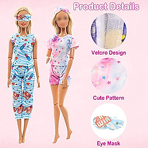 BARWA 4 Sets Doll Pajamas Party Clothes Sleepwear Casual Bedtime Suit with Eye Masks for 11.5 inch Girls Doll…