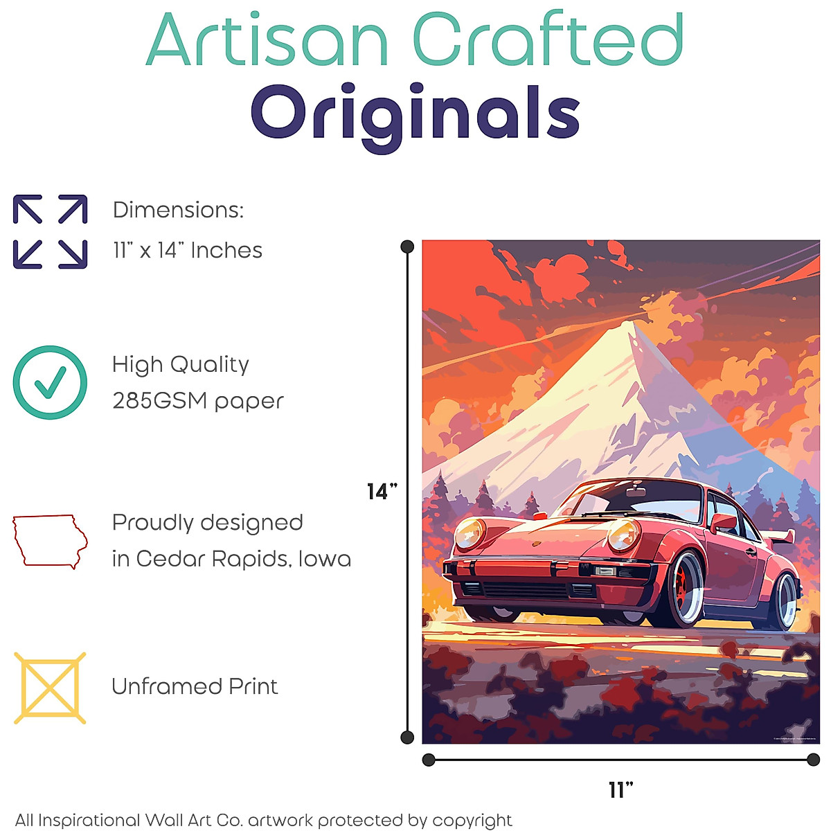 Inspirational Wall Art Co. - Performance | 2023 Porsche 911 - Car Posters for Boys Room - Car Wall Decor - Car Room Decor - Car Posters for Men | 11x14 Inches Unframed