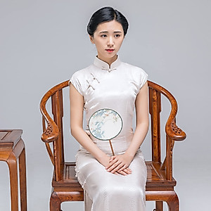 Abaodam Translucent Round Fan Handmade Handheld Fan Chinese Fans Folding Fan Vintage Paddle Hand Fan Women Boutique Cosplay Fan Prop Handheld Mini Fan Retro Fan Women's Hanfu Silk China