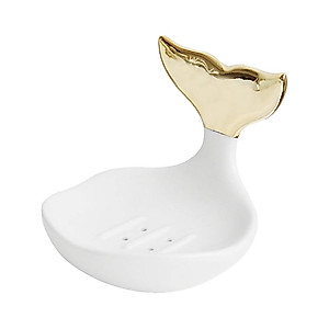 Zerodeko Mermaid Soap Dish Countertop Soap Sponge Dish Vintage Ring Holder Soap Draining Tray Soap Saver Fish Tail Bowl for Kitchen Sink Bathroom