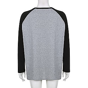 Pooyikoi Y2K Pullover T-Shirts Women Contrast Patchwork Grunge Harajuku Clothes Full Sleeve Preppy Long Sweats Tops (Style1,M,Medium)