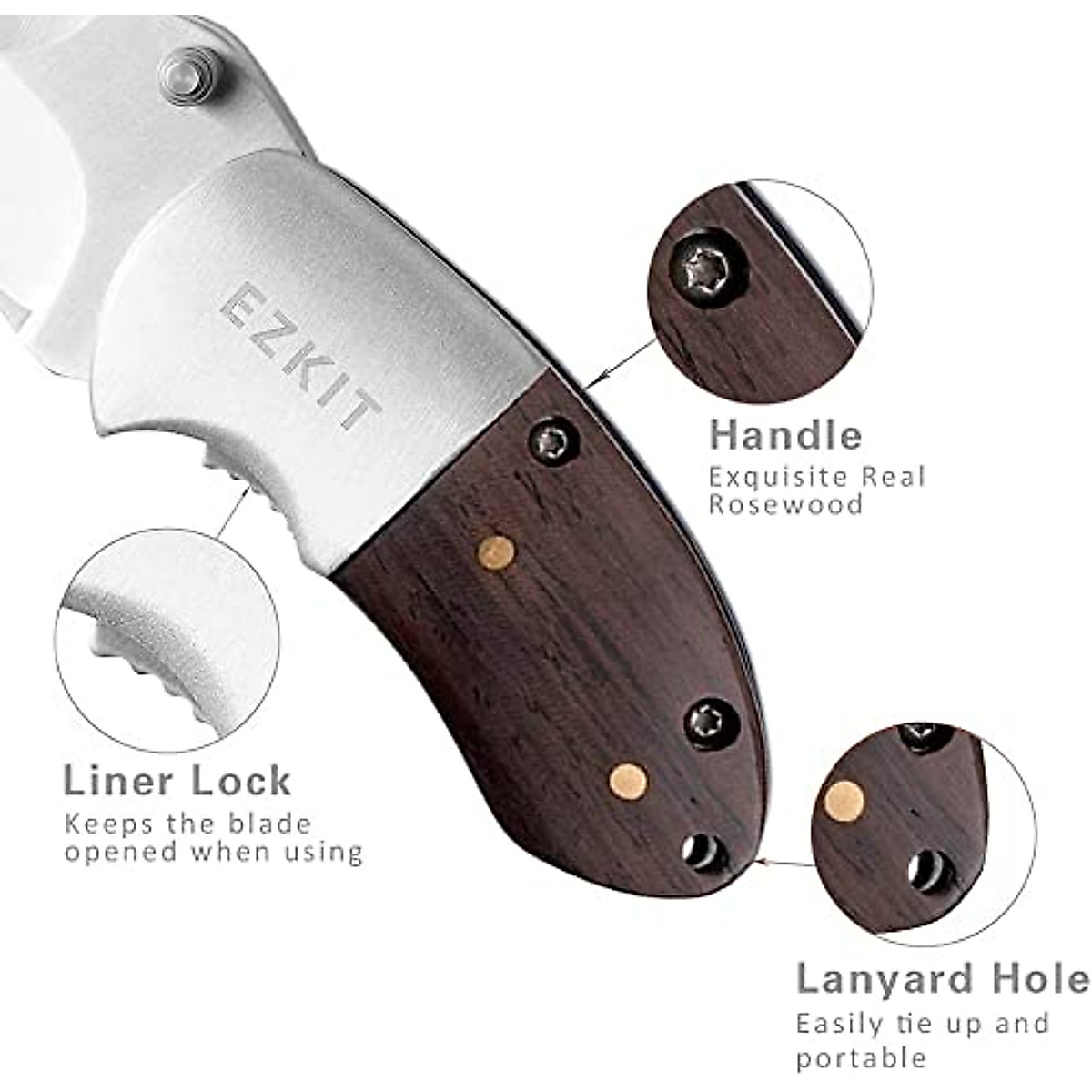 EZKIT Pocket Knife, Small Wood Handle 2in Blade Stainless Steel Everyday Carry Knife