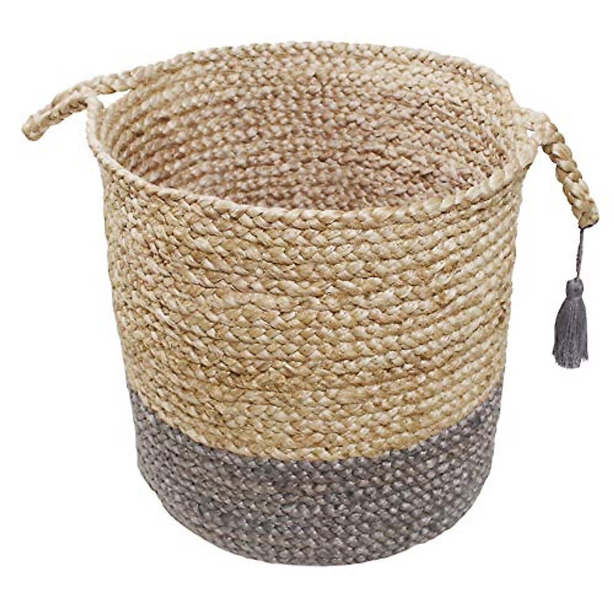 LR Home Two-Tone Natural Jute Woven Decorative Storage Handles Baskets, 17" x 17" x 17", Tan/Gray