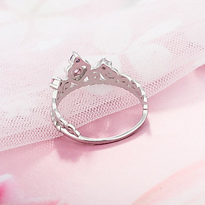 Furious Jewelry 925 Sterling Silver Princess Heart Crown Pink & Purple CZ Band Ring, Size 6 7 8 (6)