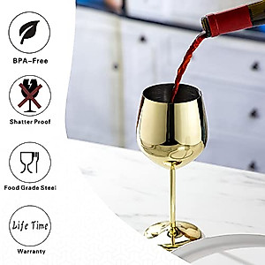 WOTOR Gold Wine Glasses Set of 4, 18oz Unbreakable Gold Goblet, Stainless Steel Wine Glass, Metal Wine Glass for Outdoor, Travel, Camping, Pool, Ideal Gift for Wine Lovers