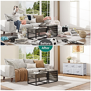 DWVO Dresser TV Stand, Fabric Dresser with 5 Drawers, Dresser for Bedroom, Wide Dresser, Storage Tower, Chest of Drawers for Closet, Living Room, Hallway, Light Grey