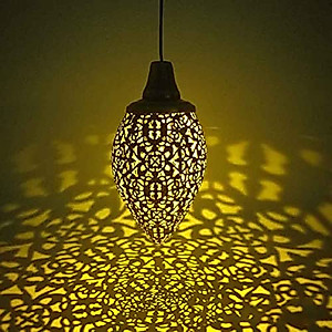 Outdoor Garden Lights Courtyard Decor Yard Home Decoration Accessories Metallic LED Solar Light Hollow Lantern Hanging