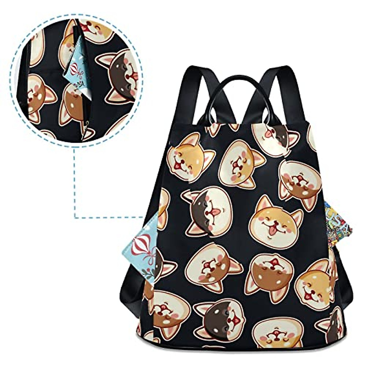 Cute Shiba Inu Print Casual Backpack for Women, Fashion Anti Theft School Travel Backpack Purse 15 inch Full print Aesthetic with Fuzz Ball Key Chain