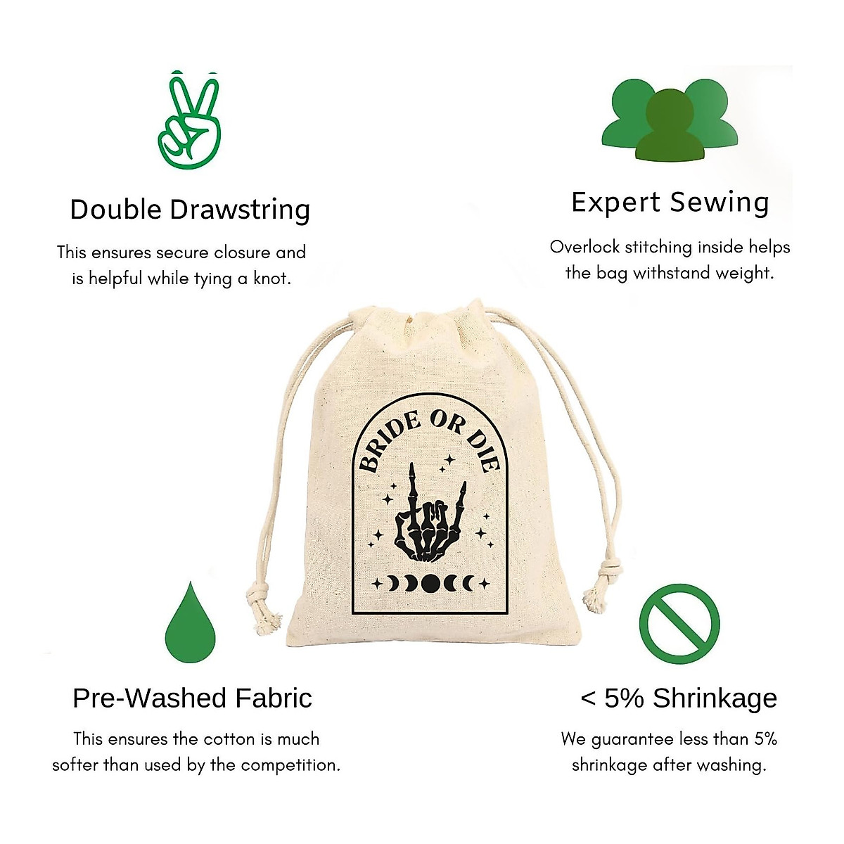 MS Bride Or Die printed Party Favor bags - Cotton Drawstring closure - Bachelorette hangover kit bags - Hangover Recover Kit Wedding Party Gift Bags - 5 * 7 Inch bags Set of 5 D2