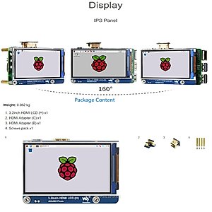 XYGStudy 3.2inch HDMI IPS LCD Display (H) Resolution 480×800 Adjustable Brightness Backlight No Touch Panel Supports Raspberry Pi Jetson Nano Windows 11/10 / 8.1/8 / 7 PC