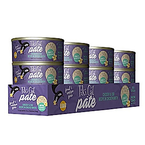 Tiki Cat Luau Pâté, Chicken and Egg Recipe in Chicken Broth, Grain-Free Balanced Nutrition Wet Canned Cat Food, for All Life Stages, 2.8 oz. Cans (Case of 12)