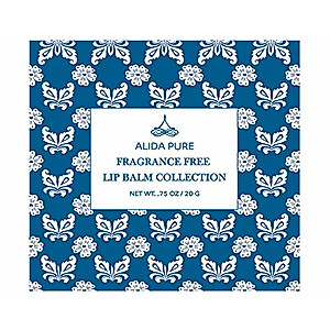 ALIDA PURE Fragrance Free Lip Balm, Vegan Lip Balm Set, Unscented, No Flavor, Beeswax Free, Organic Jojoba Oil, Avocado Oil, Vitamin E, Natural Moisturizer for Dry, Chapped, or Cracked Lips 5 Tube Set