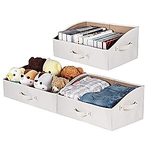 KEEGH Storage Bins for Closet Shelves Storage Baskets for Shelves Trapezoid Storage Bin Fabric Organizer Bins for Clothes with Handles,Beige,Set of 3