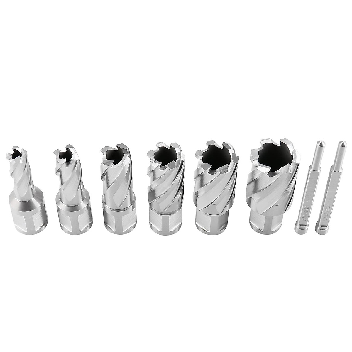 Accusize Industrial Tools Hss Professional Annular Cutter Set 1'' Cutting Depth, 7/16'' to 1-1/16'' with 3/4'' Weldon Shank, 8 Pc Set, HSS1-0000