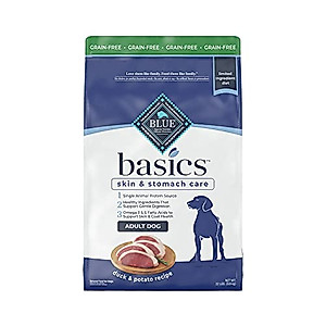 Blue Buffalo Basics Skin & Stomach Care, Grain Free Natural Adult Dry Dog Food, Duck & Potato 22-lb
