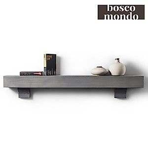 BoscoMondo Rustic Fireplace Mantel Shelf with Corbels- Pine Wood - Wall Decor, Mounted Farmhouse Shelving (72", Grey)