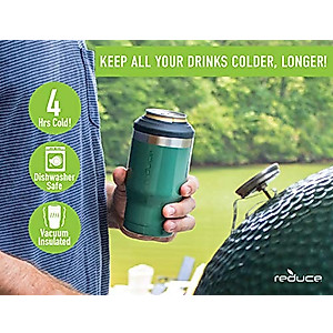 Reduce Can Cooler - 4-in-1 Stainless Steel Can Holder and Beer Bottle Holder, 4 Hours Cold - The Drink Cooler For 12 oz Slim Cans, Regular Cans, Bottles and Mixed Drinks - Glacier, Opaque Gloss