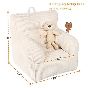 MOMCAYWEX Kids Bean Bag Chair with a Plush Bear, Comfy Toddler Chair for Boys and Girls, Beige