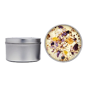 Crown Chakra Candle by New Moon Beginnings - Chakra Candles - Dried Flower, Herb, & Crystal Candles - Aromatherapy Candles - Soy Candle - 8oz Tin