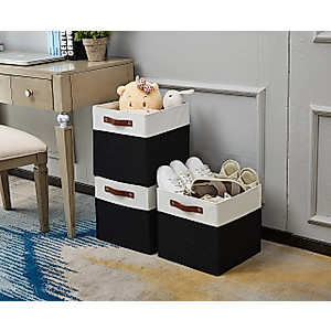 DECOMOMO Fabric Storage Bins, 13x13x13 Storage Cube Bins, Baskets for Shelves (Black and White, 4pcs)