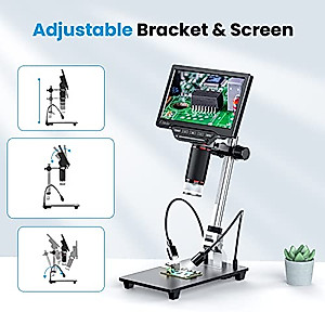 Elikliv EDM201 Pro HDMI Digital Microscope with 10 Inch Stand - 1300X Coin Microscope with Screen, 16MP Resolution, 7" IPS Display, 10 LEDs, TV/Windows/Mac Compatible
