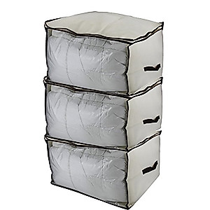 (Set of 3) Breathable Canvas Storage Box, Blanket Bag, Organizer Box with Zipper and 2 Handles, See-Through Front Window, Size: 23.6’’ x 19.8’’ x 13.8’’, Jumbo