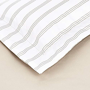 Amazon Basics 3-Piece Lightweight Microfiber Duvet Cover Set with Zipper Closure, King, Taupe Stripe, Striped
