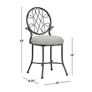 Hillsdale O'Malley Vanity Stool with Spiral Pattern Design, Metallic Gray