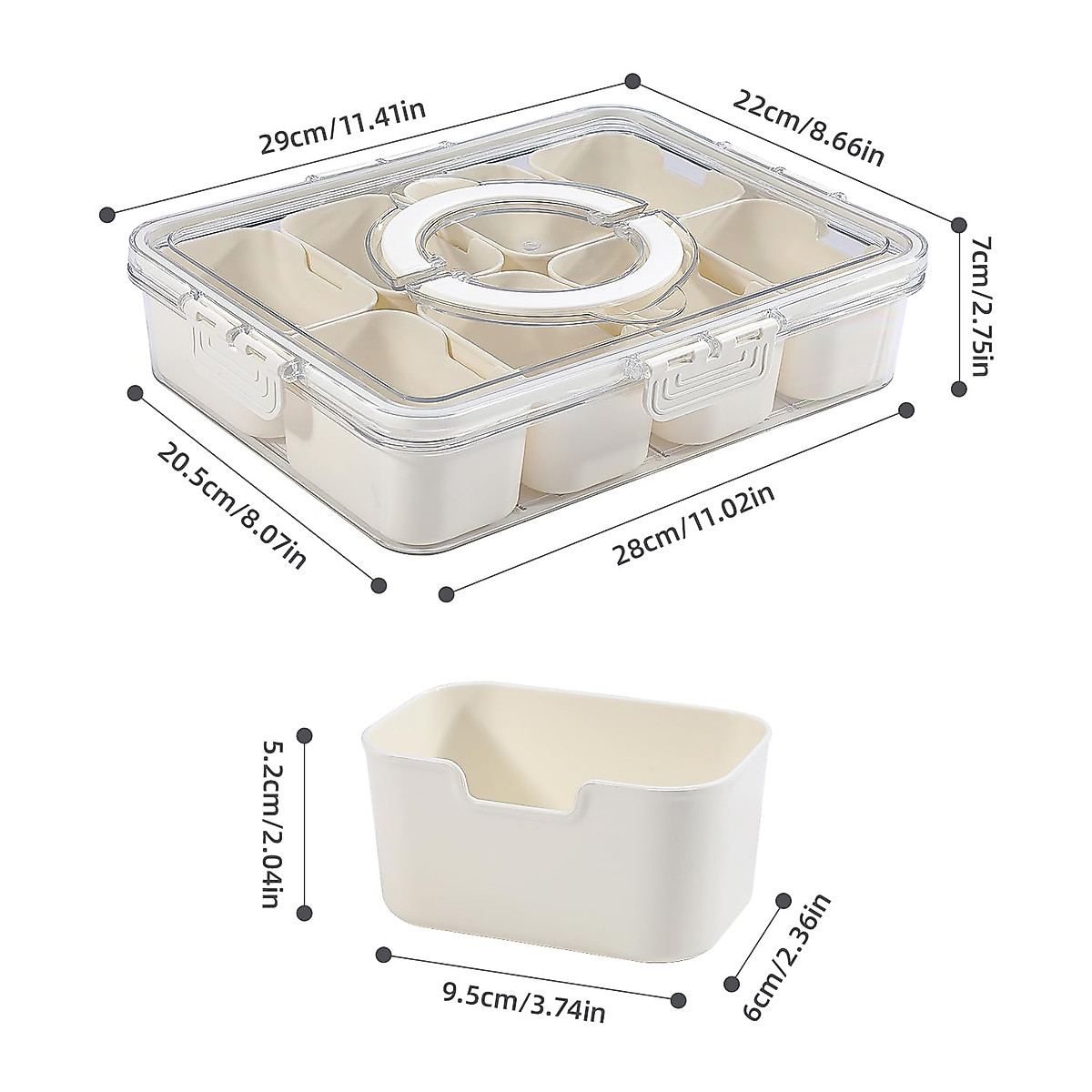 Snackle Box Charcuterie Container, Divided Serving Tray with Lid and Handle, Portable Snack Platters for Fruit, Nuts, Candy, Entertaining, Party, Picnic