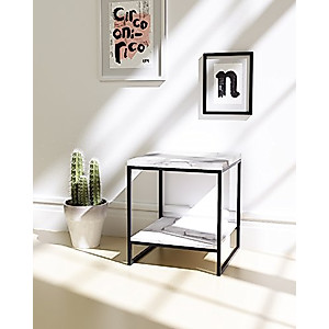 Tilly Lin Faux Marble Side Table, White Marble Small Coffee Table with Storage, 2-Tier End Table for Living Room, Nightstand for Bedroom (White, Black)