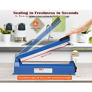 Impulse Sealer 16 inch Manual Heat Sealer Machine with Adjustable Heating Mode, ABS Shrink Wrap Bag Sealers for Plastic PE PP Bags, Portable Poly Bag Sealing Machine with Extra Replace Kit (blue)