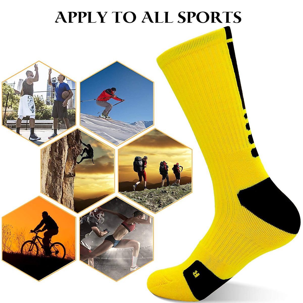 MUMUBREAL Men's Cushioned Compression Sport Socks, Yellow/Black, One Size (3pack)