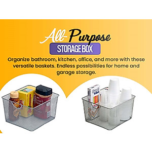 YBM HOME Kitchen Pantry Organizer Wire Basket for Shelves, Cabinets, Pantry, Countertop, Mesh Open Storage Bin Metal Basket for Organizing Food Supplies 14 x 10 x 9, Pack of 6, Silver