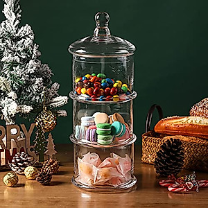 MyGift Modern 3 Tier Clear Glass Stacking Apothecary Jars with Lid, Round Glass Display Candy and Cookie Containers, 16 inch Tall
