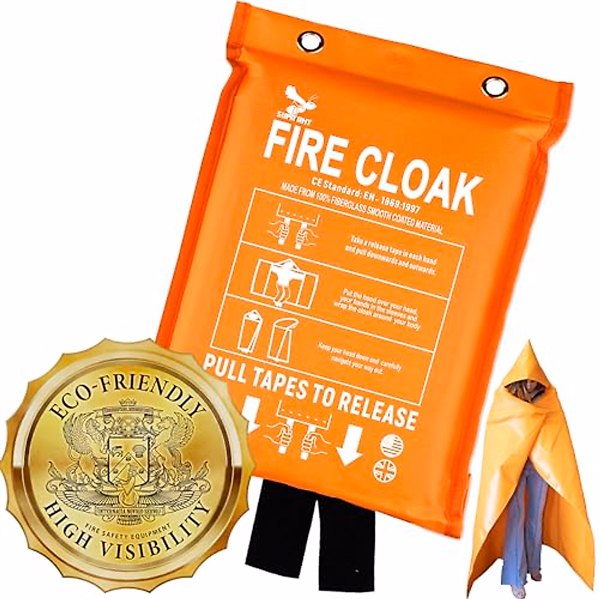 Supa Ant Fire Cape Fireproof Blanket - CE Certified Emergency Blanket for Safety and Survival 1500F (Large)